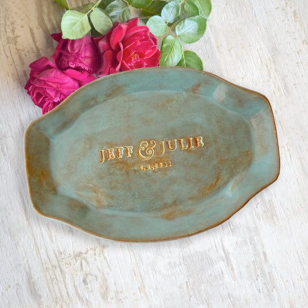 Personalized Platter Wedding Plate Custom Names Date Rustic Green Tray ...