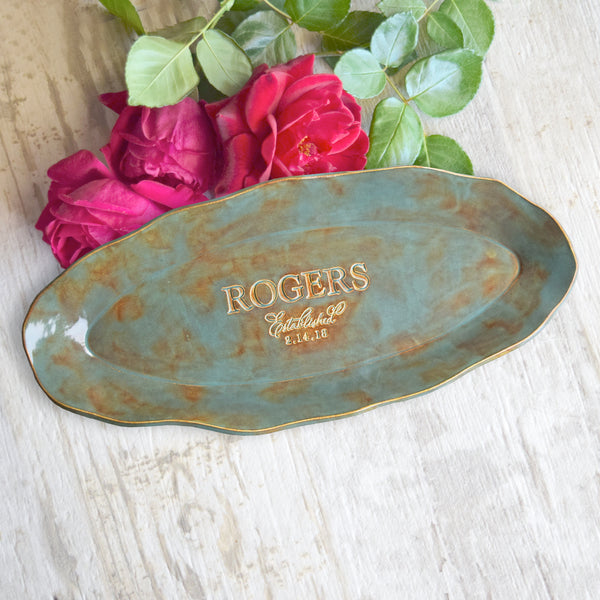 Rustic Green Wedding Platter Personalize Family Name Anniversary Plate ...